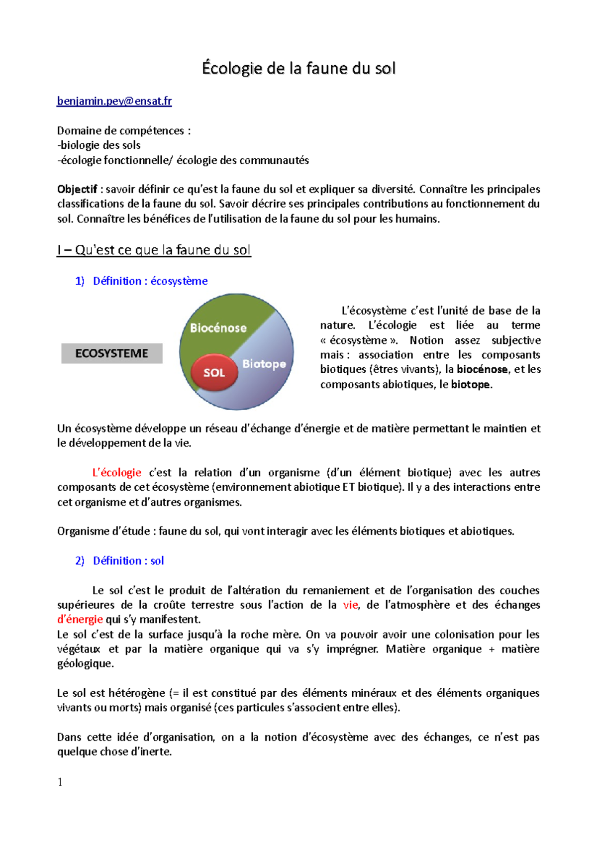 Cours 10 ecfe - Antoine Lecerf - Écologie de la faune du sol benjamin@ensat Domaine de ...