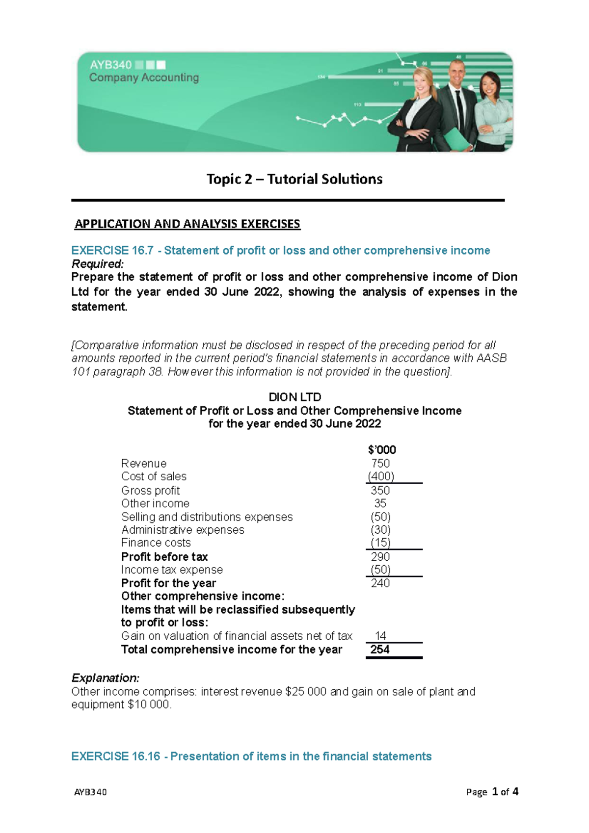 AYB340 Tutorial 2 Solutions - Topic 2 – Tutorial Solutions APPLICATION ...