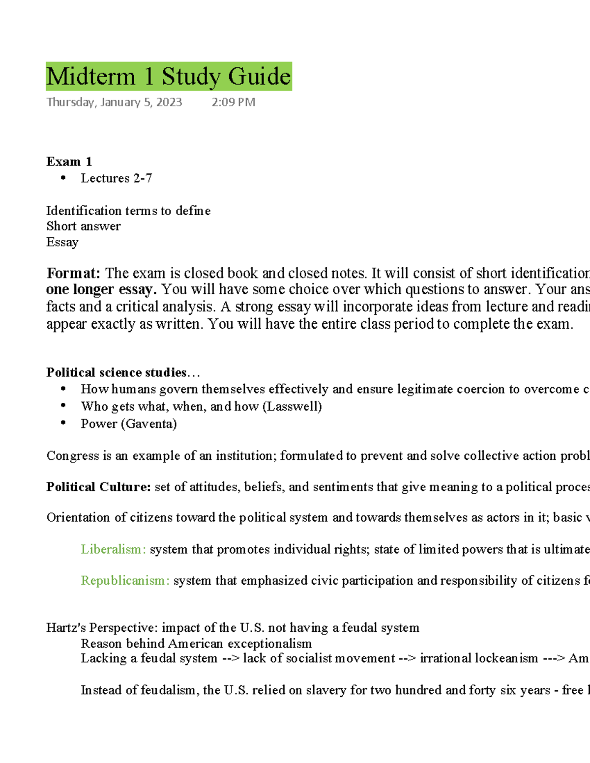 Midterm 1 Study Guide - Exam 1 • Lectures 2- Identification terms to ...