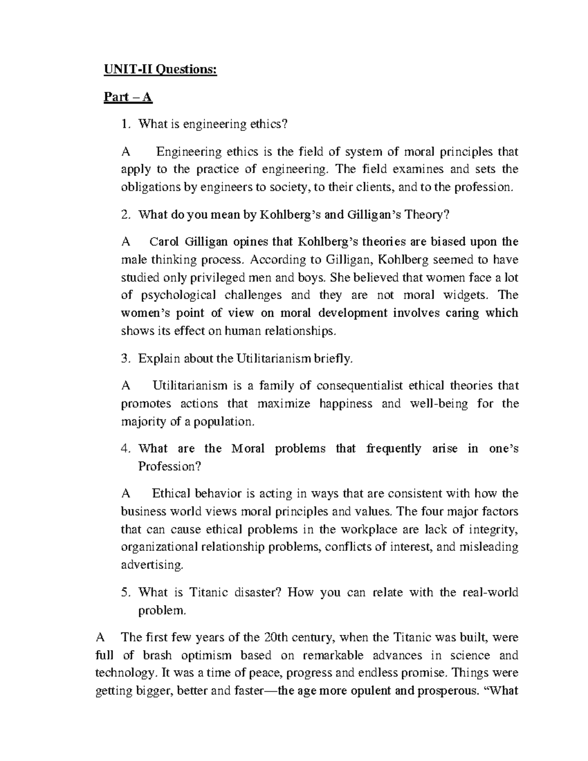 PE UNIT2 - Notes - UNIT-II Questions: Part – A 1. What is engineering ...