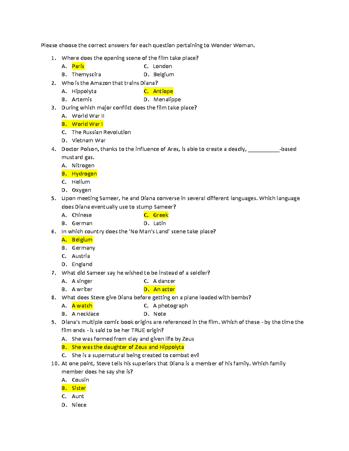 DONT TELL ANYBODY - Please choose the correct answers for each question ...