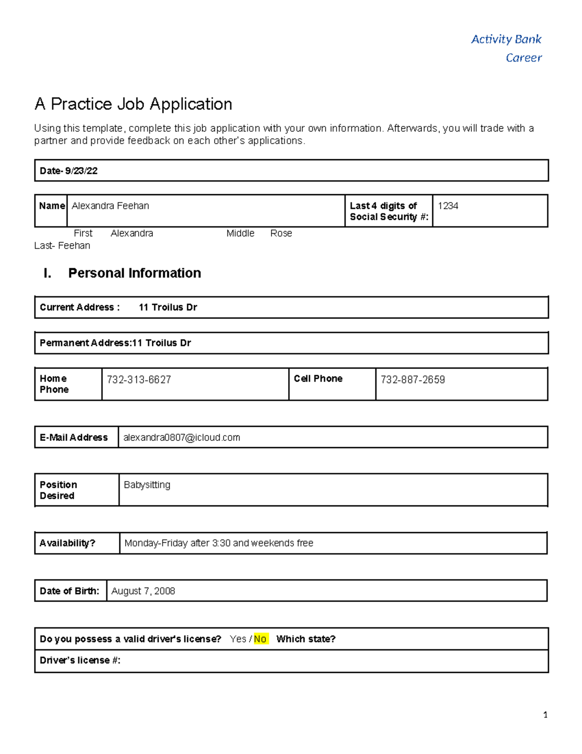 Job - jib app - Activity Bank Career A Practice Job Application Using ...