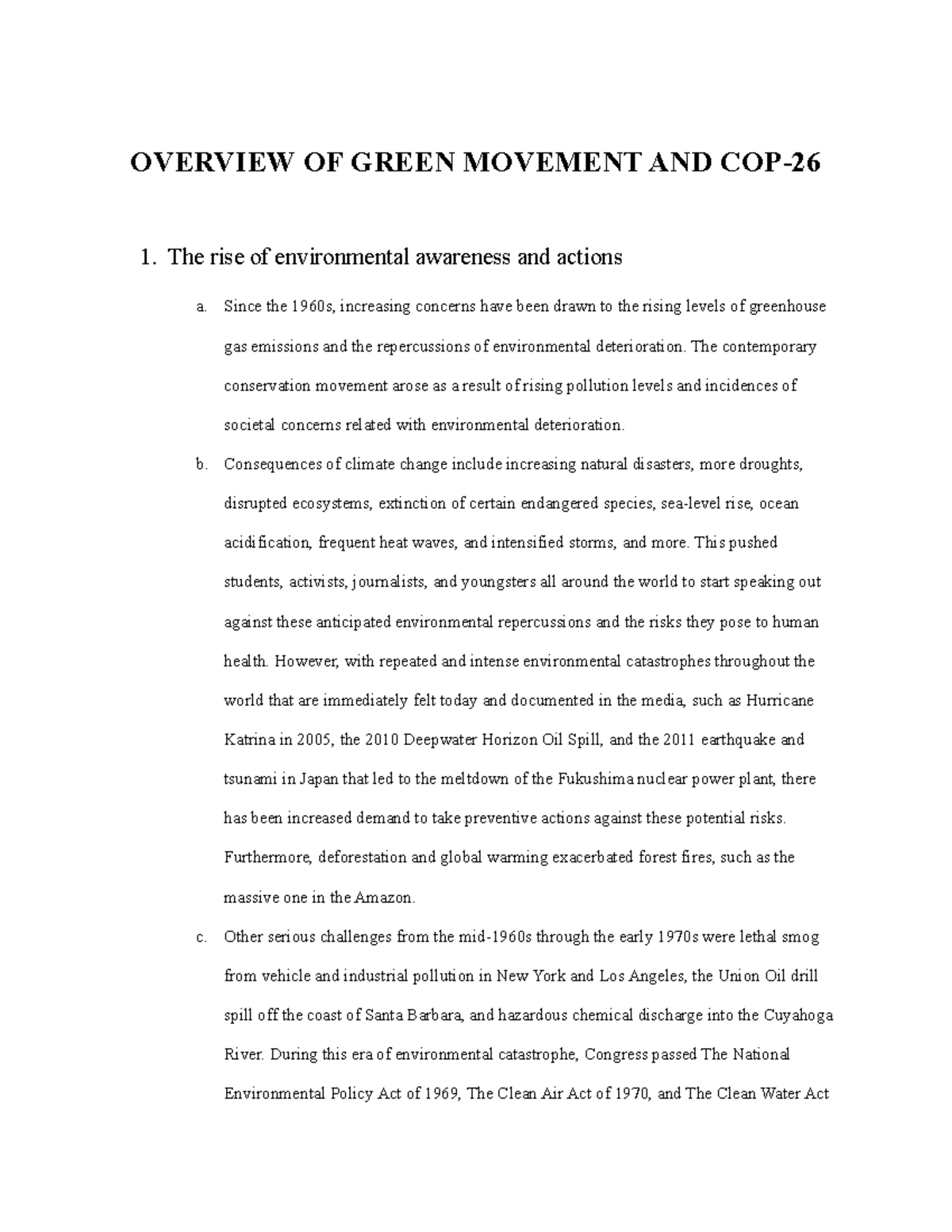 Overview of green movement + COP26 - OVERVIEW OF GREEN MOVEMENT AND COP ...