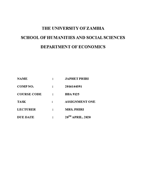 ECN 1215 Tutorial Sheet 111 - UNIVERSITY OF ZAMBIA DEPARTMENT OF ECONOMICS ECN 1215 TUTORIAL ...