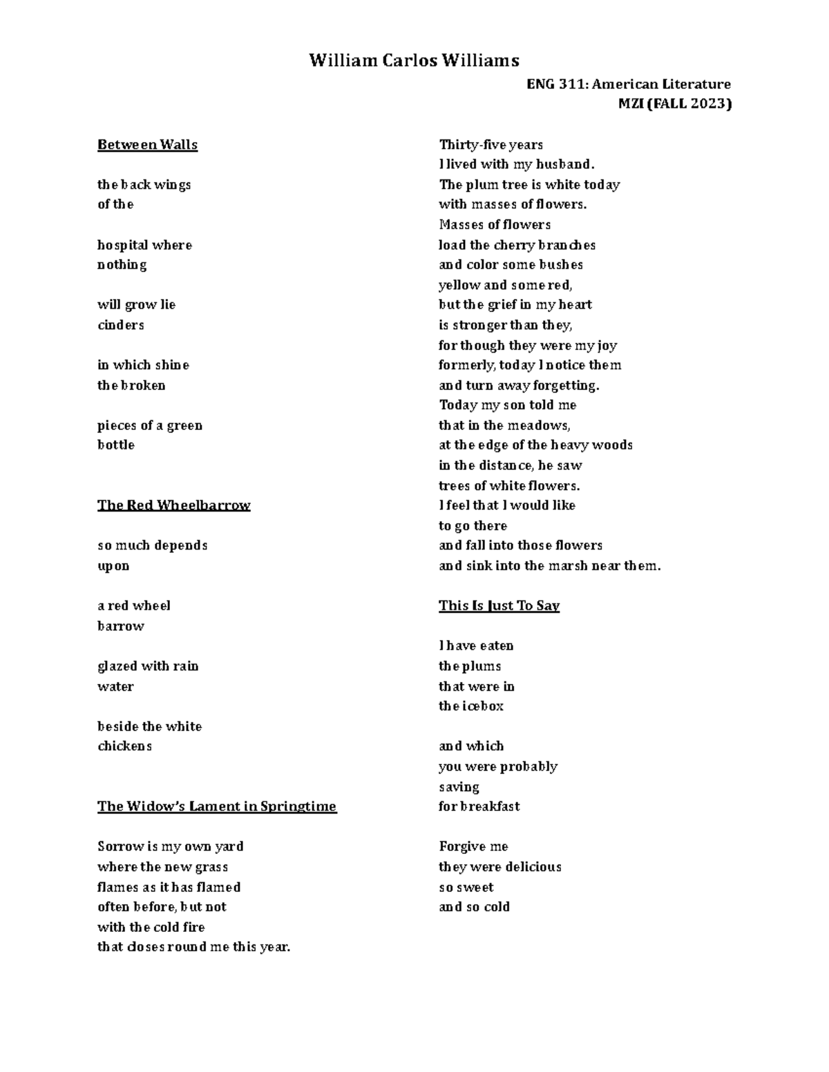 William-Carlos-Williams - William Carlos Williams ENG 311: American ...