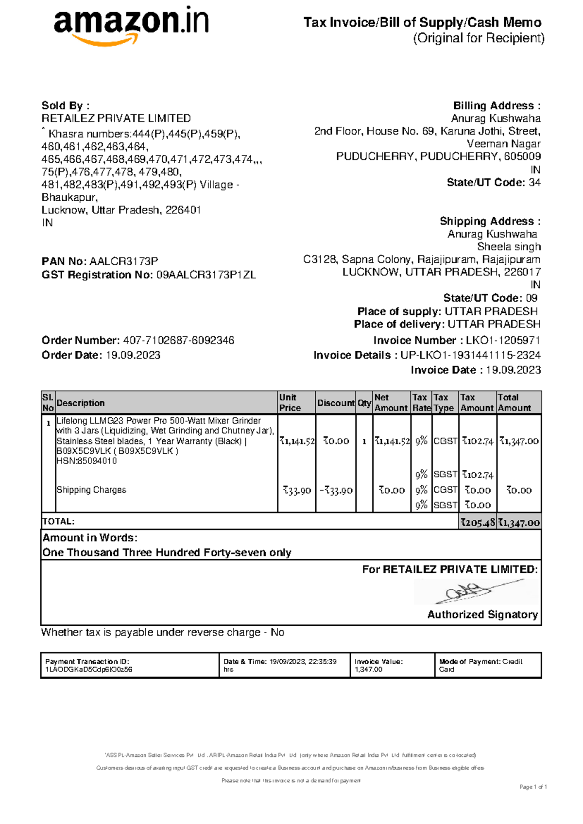Invoice - This is a mandatory document required at the assignment as an ...