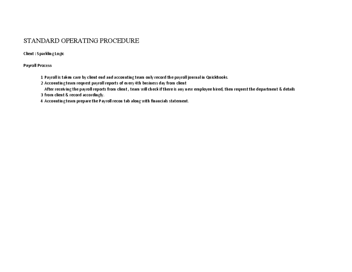 SOP Payroll - STANDARD OPERATING PROCEDURE Client : Sparkling Logic ...