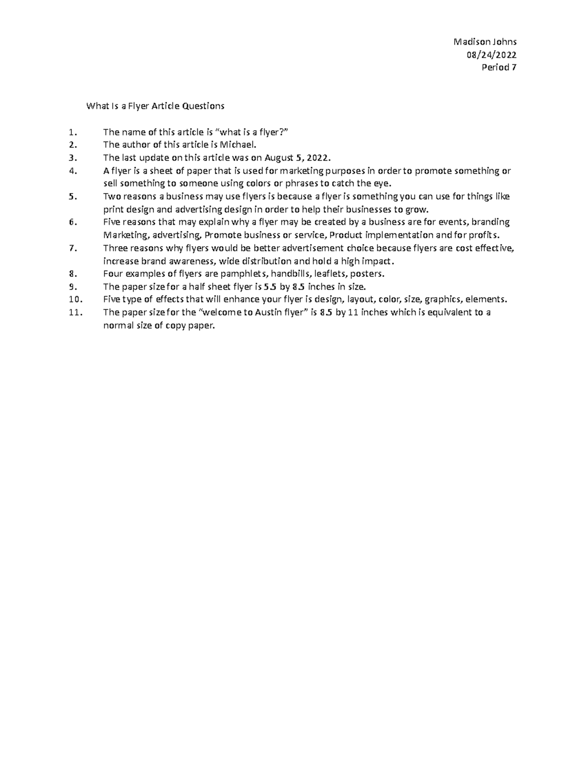 What Is a Flyer Article Questions - The last update on this article was ...