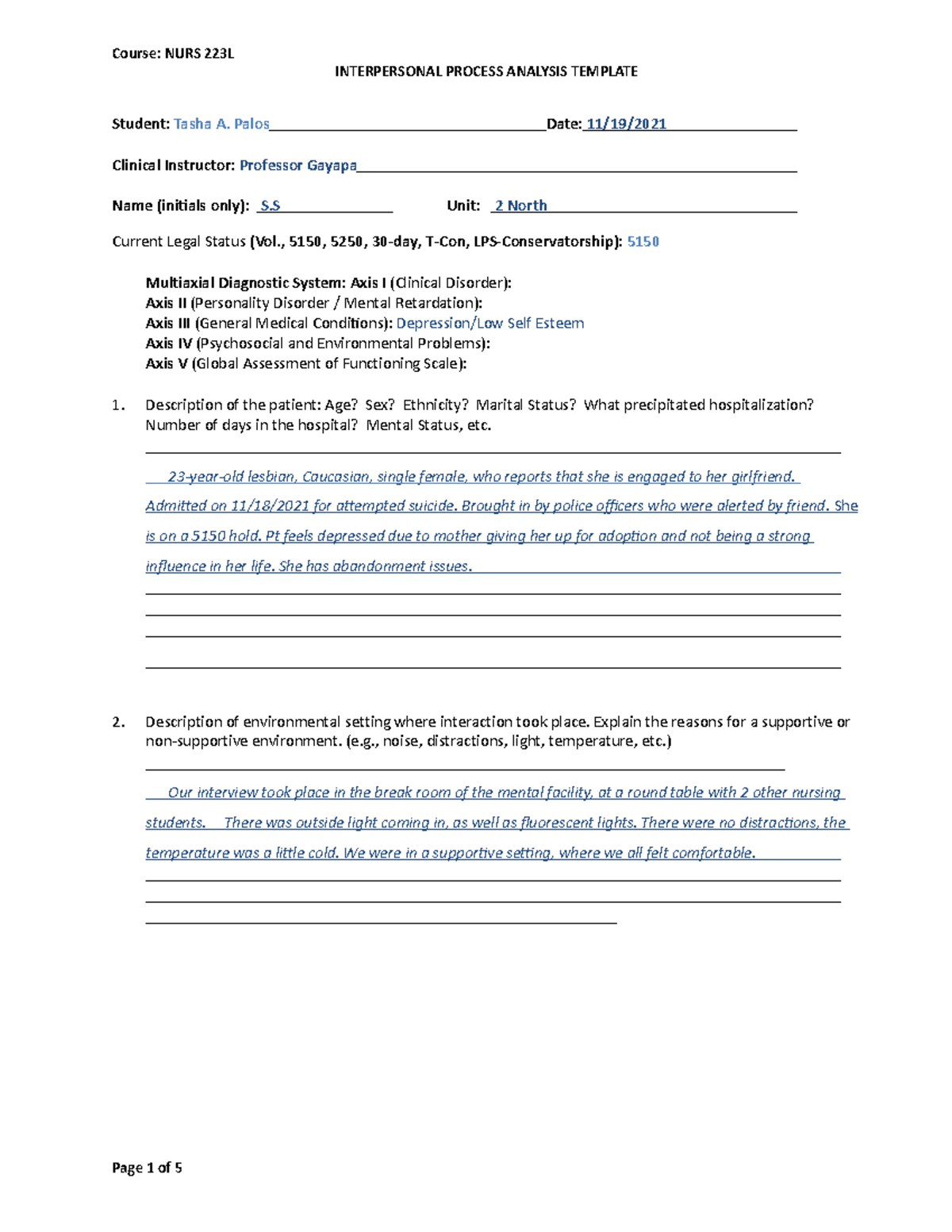 Interpersonal Process Analysis S.S 11:18:2021 - INTERPERSONAL PROCESS ...