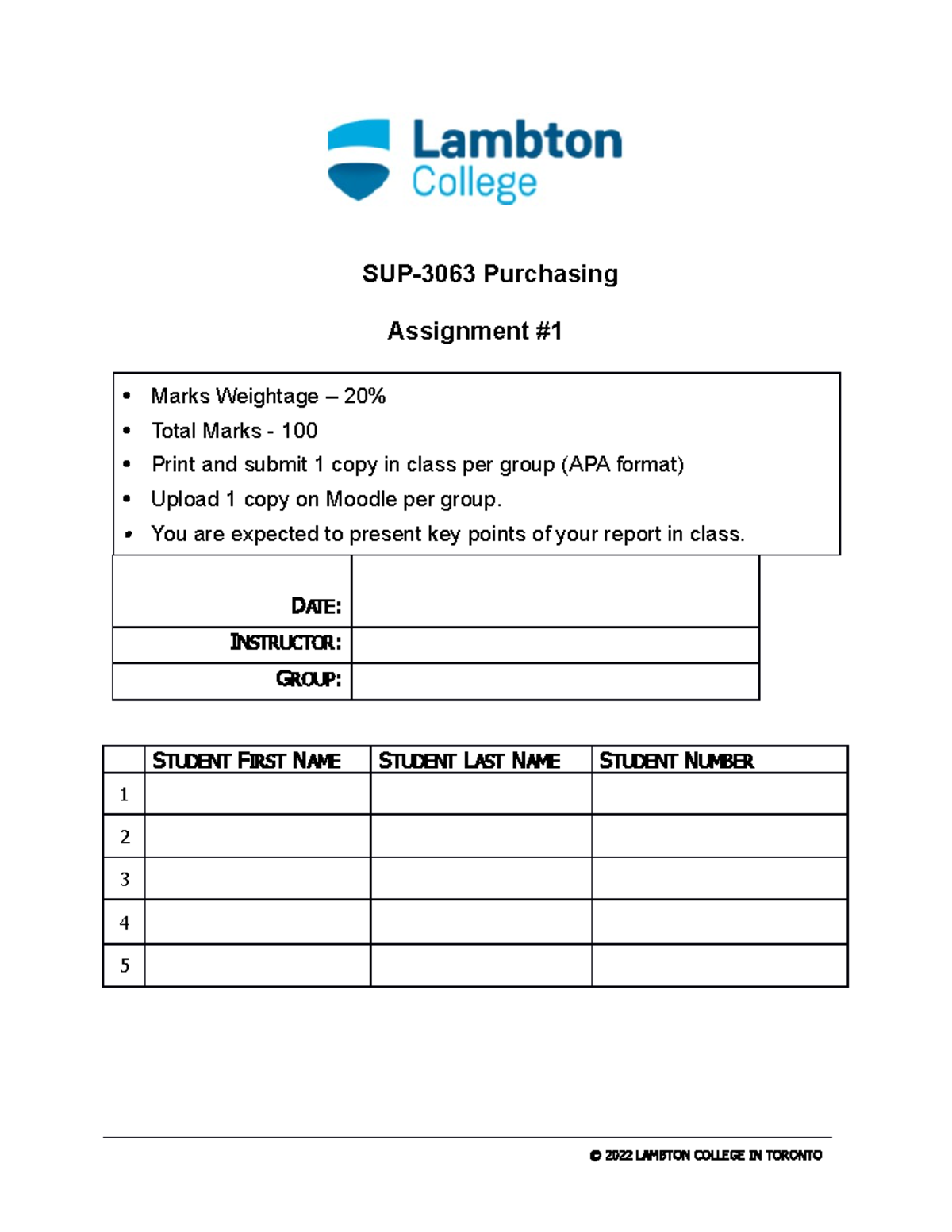 SUP 3063 - Assignment 1 - Student Copy - SUP-3063 Purchasing Assignment Marks Weightage – 20% ...
