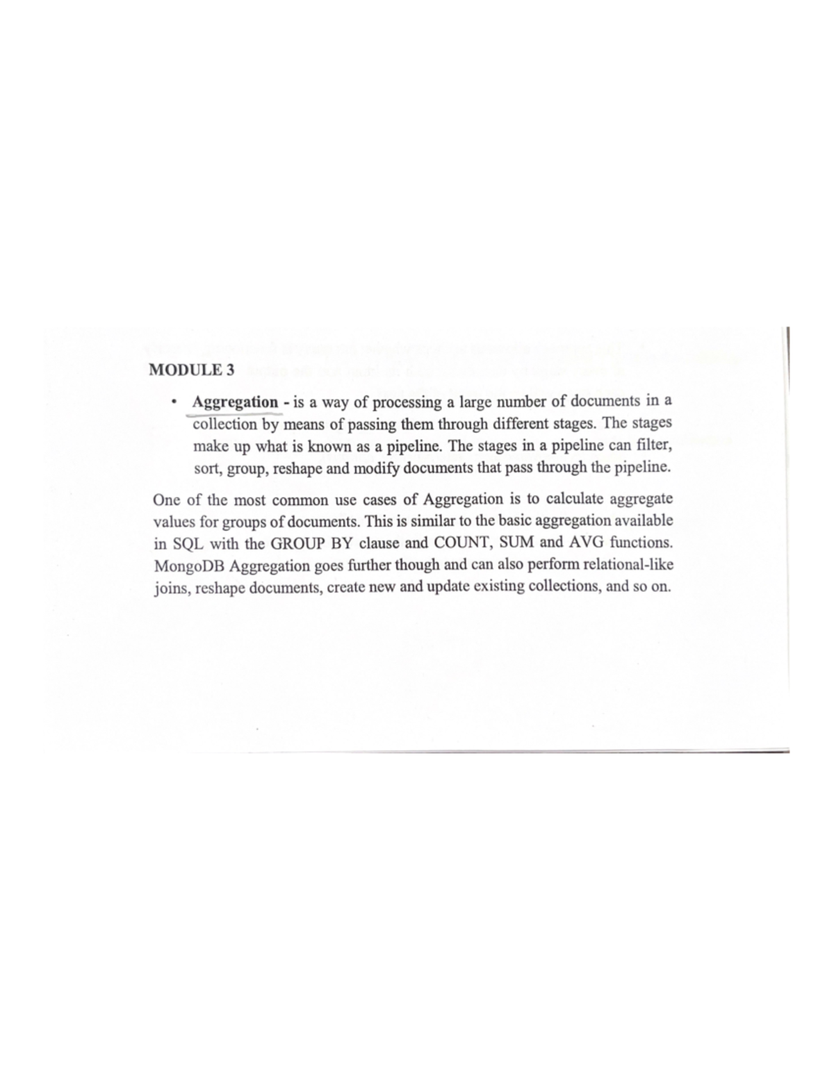 Mongo Aggregation - Mtech - Computer Science and Engineering - Studocu