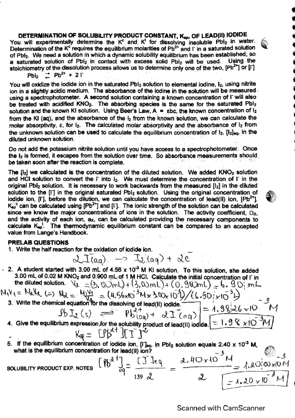 Ksp Prelab II - OCC - CHEM185 - Prof. Helen Maughan - DETERMINATION OF ...