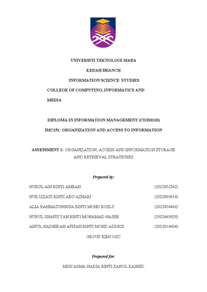IMC151 Group Assignment (KL Library) - UNIVERITI TEKNOLOGI MARA COLLEGE OF COMPUTING ...