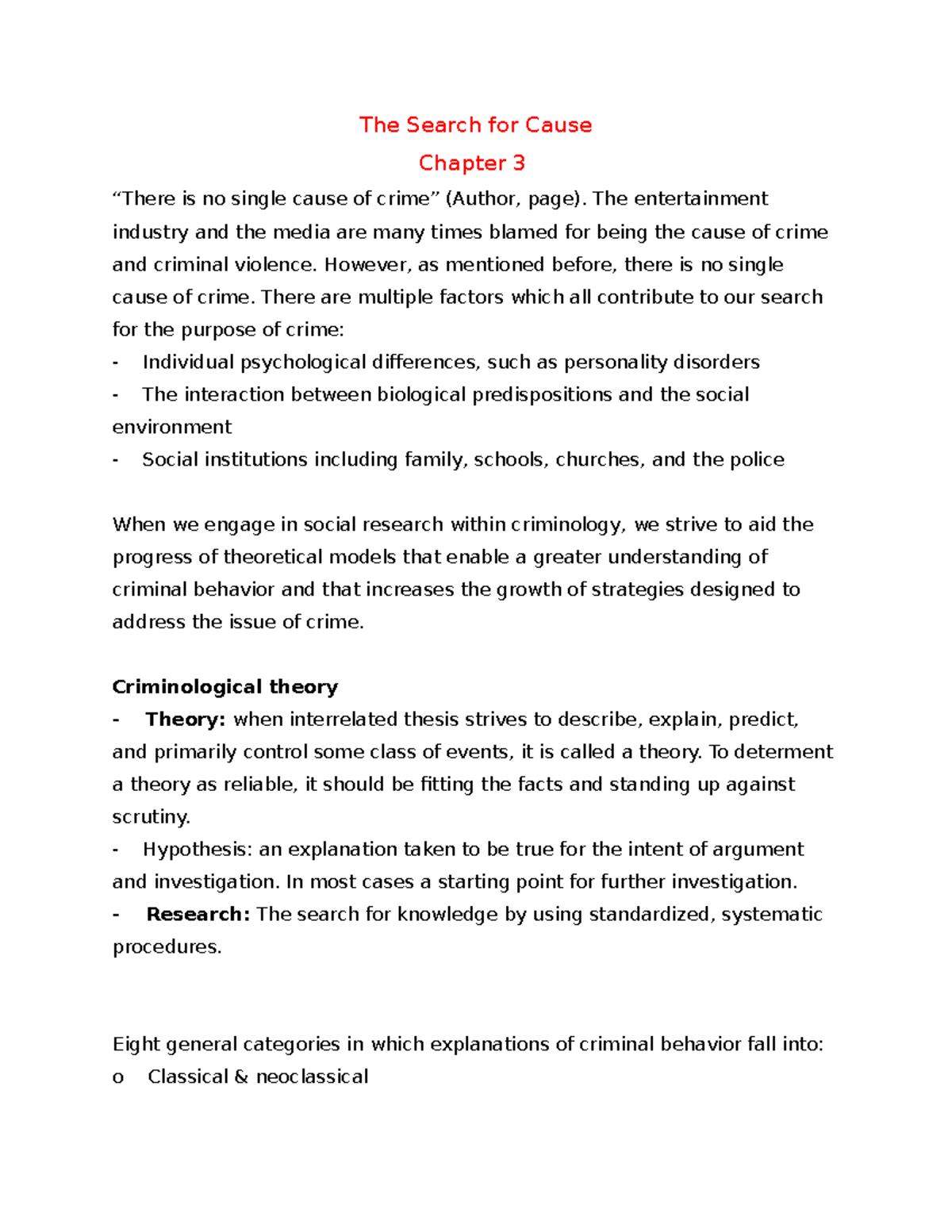 Chapter 3 notes - crim 102 - The Search for Cause Chapter 3 “There is ...