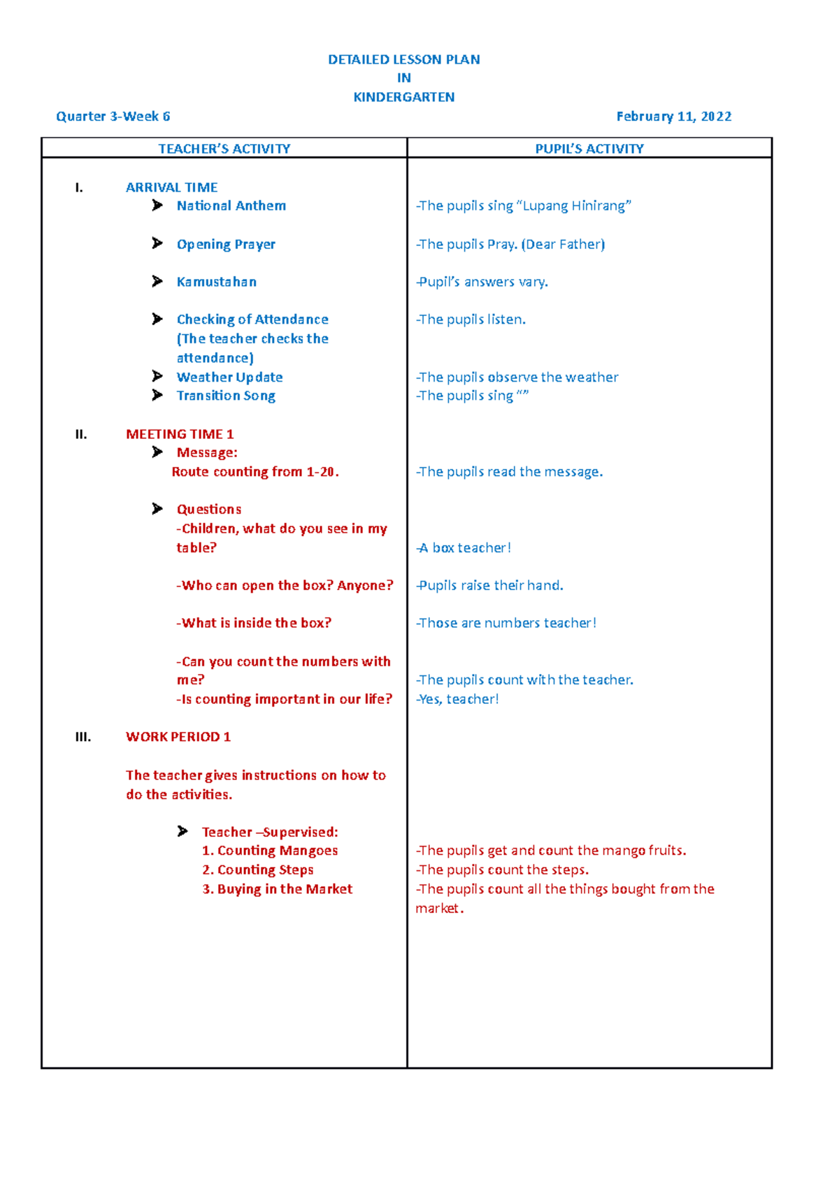 2nd CO - CLASSROOM OBSERVATION - DETAILED LESSON PLAN IN KINDERGARTEN ...