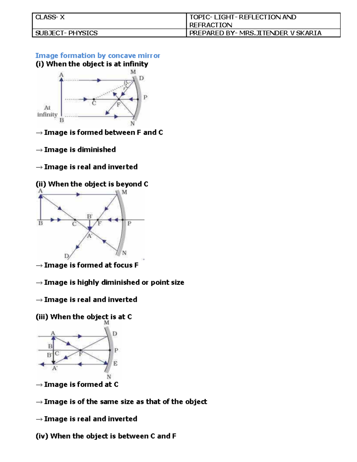 10- Physics - Mathematics notes - CLASS- X TOPIC- LIGHT- REFLECTION AND ...