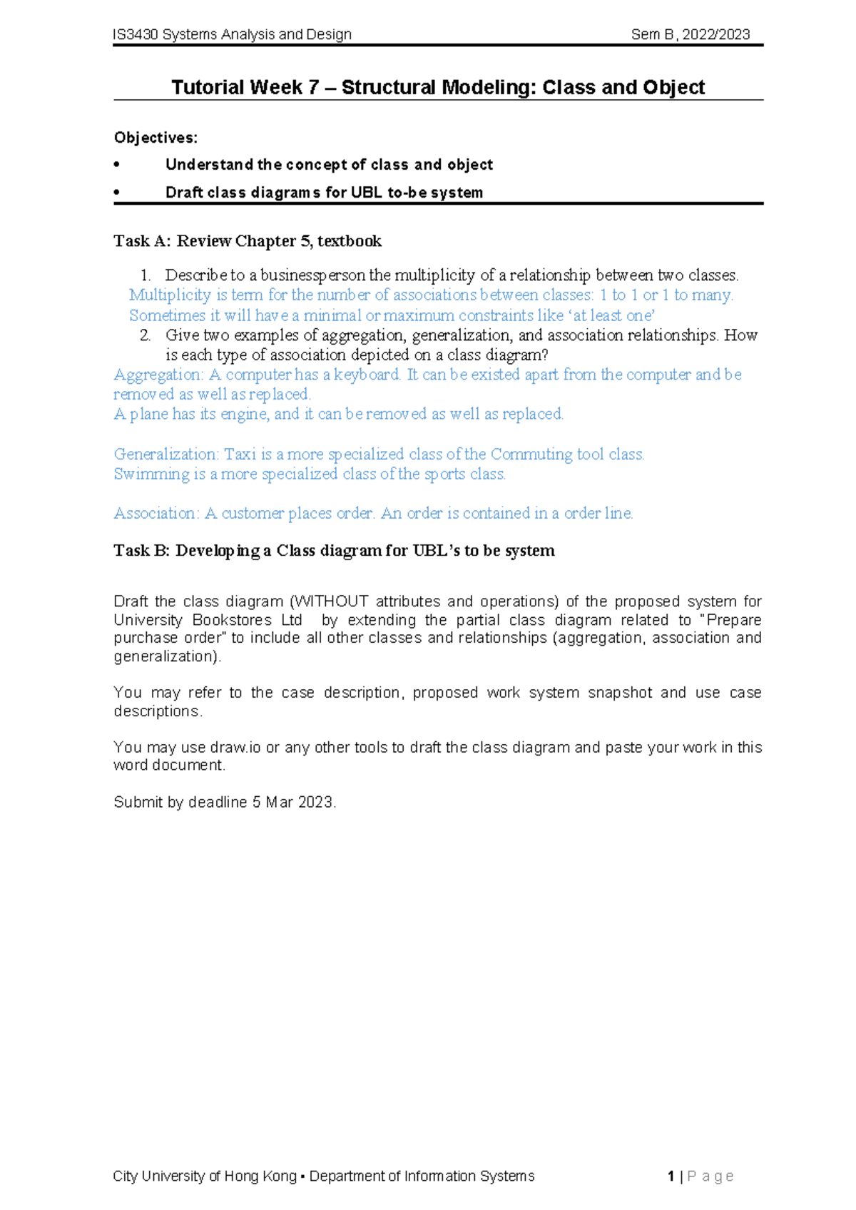 tutorial_week0007 - IS3430 Systems Analysis and Design Sem B, 2022/ Tutorial Week 7 – Structural ...