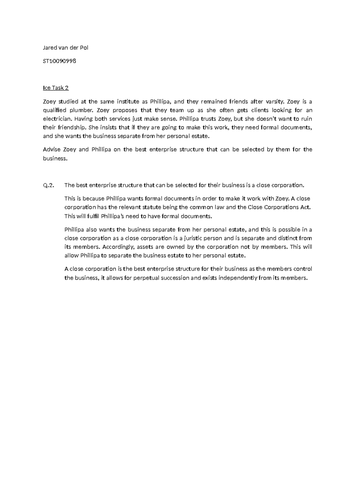 Ice Task 2 - Ice Task - Jared van der Pol ST Ice Task 2 Zoey studied at the same institute as ...