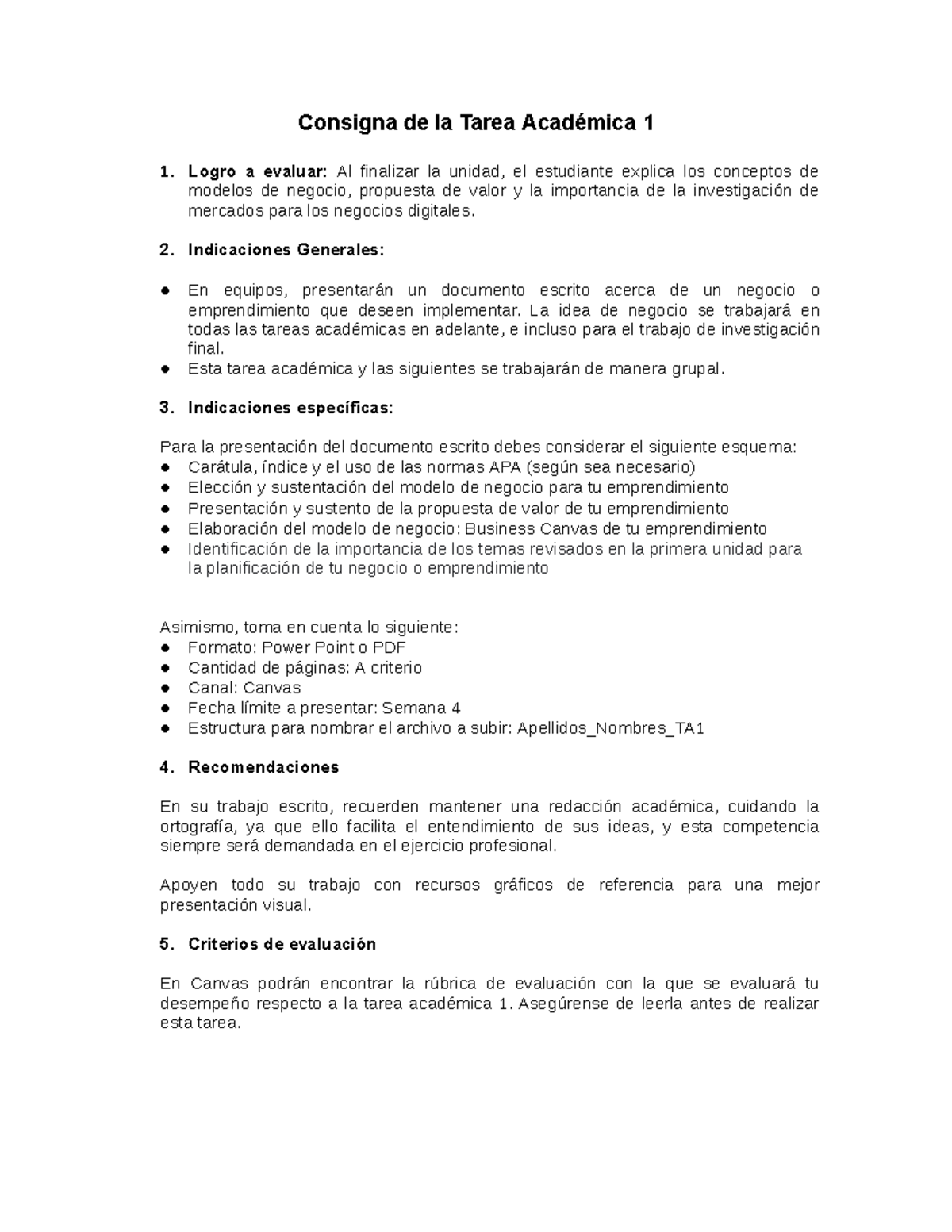 GC AN37 Consigna TA1 22C1M V2 - Consigna de la Tarea Académica 1 Logro a evaluar: Al finalizar ...