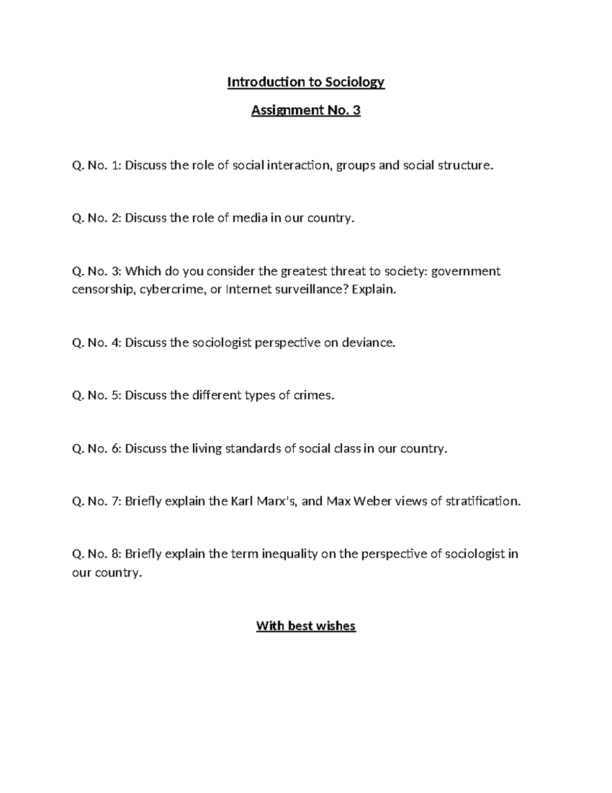 Sociology Assignment No. 3 - Introduction to Sociology Assignment No. 3 ...