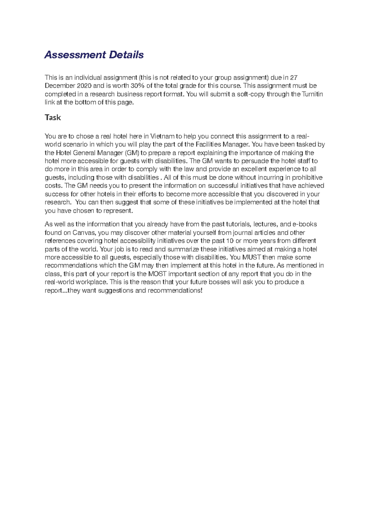 Assessment 2 Details - Assessment Details This is an individual ...