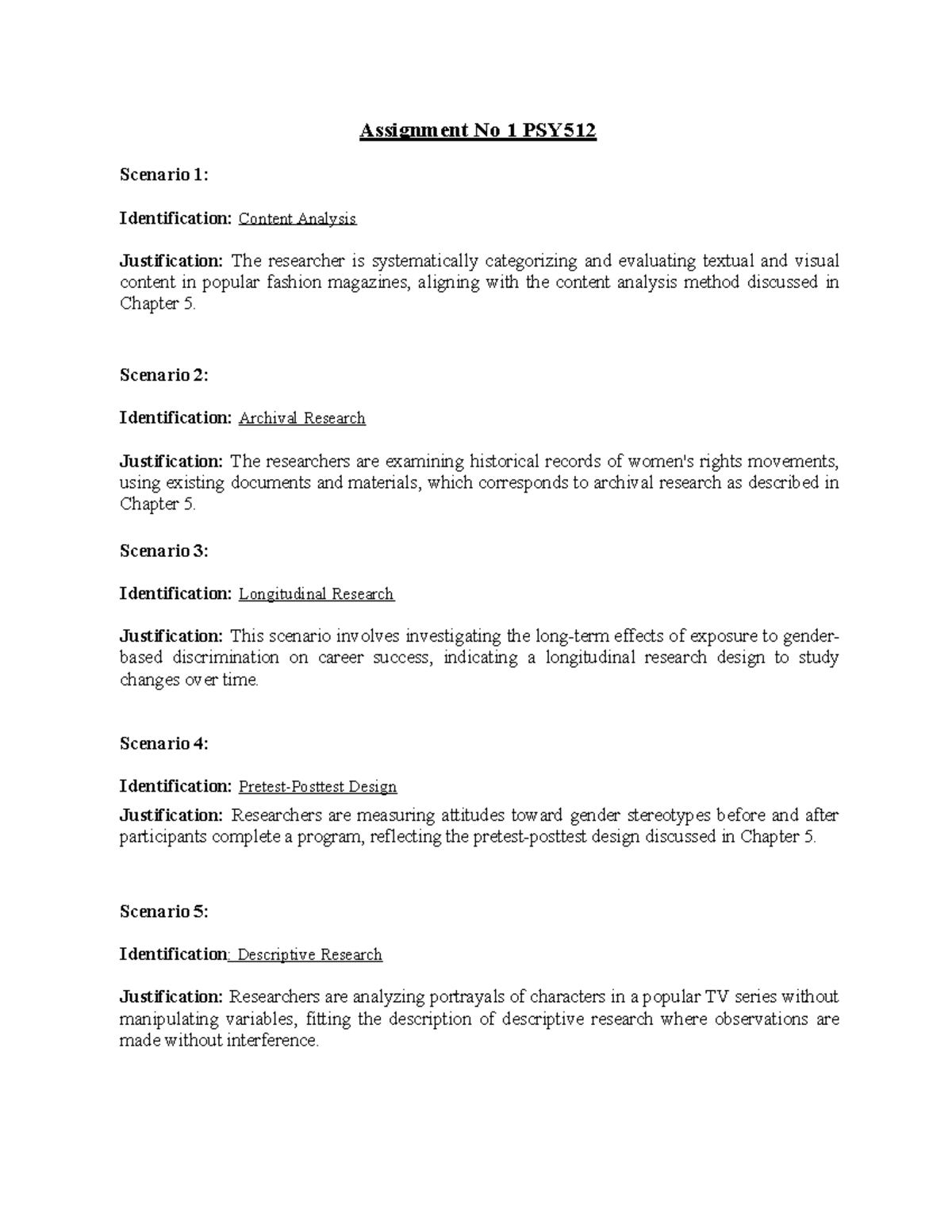 Assignment No 1 Solution PSY512 - Assignment No 1 PSY Scenario 1 ...