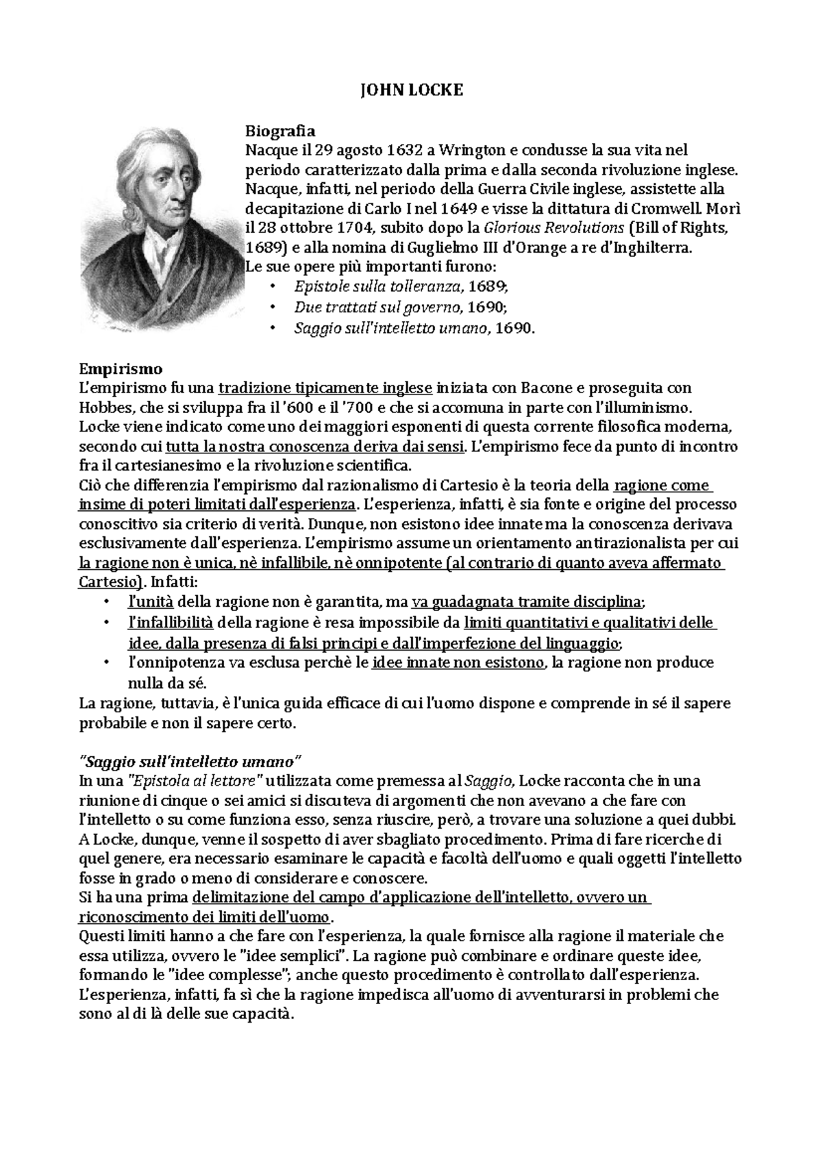 Locke - Riassunto Storia della filosofia - JOHN LOCKE Biografia Nacque ...