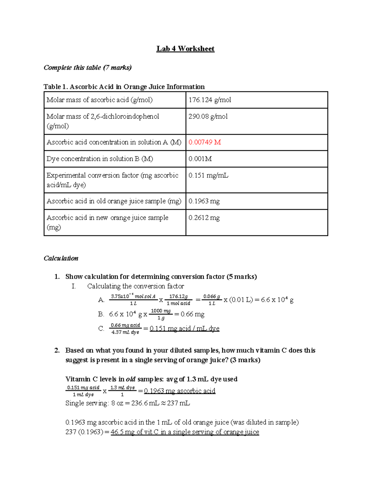Lab #4 Worksheet - Lab 4 Worksheet Complete this table (7 marks) Table ...