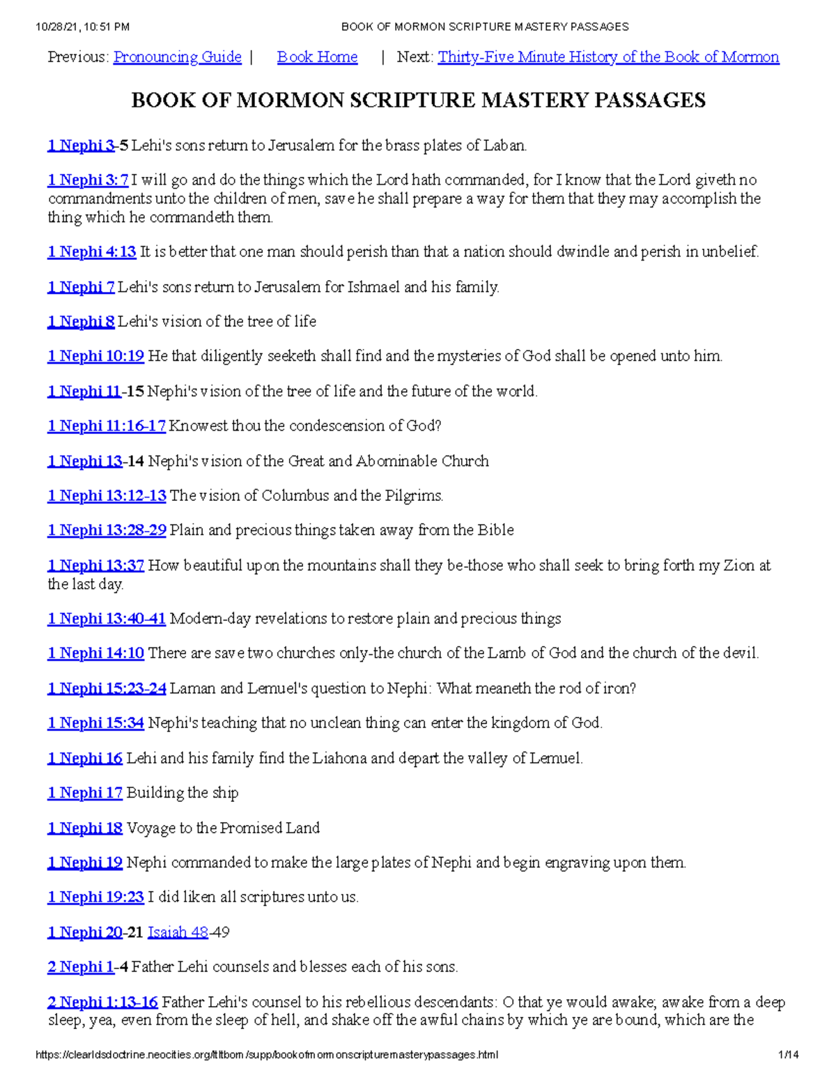 BOOK OF Mormon Scripture Mastery Passages - Previous: Pronouncing Guide ...