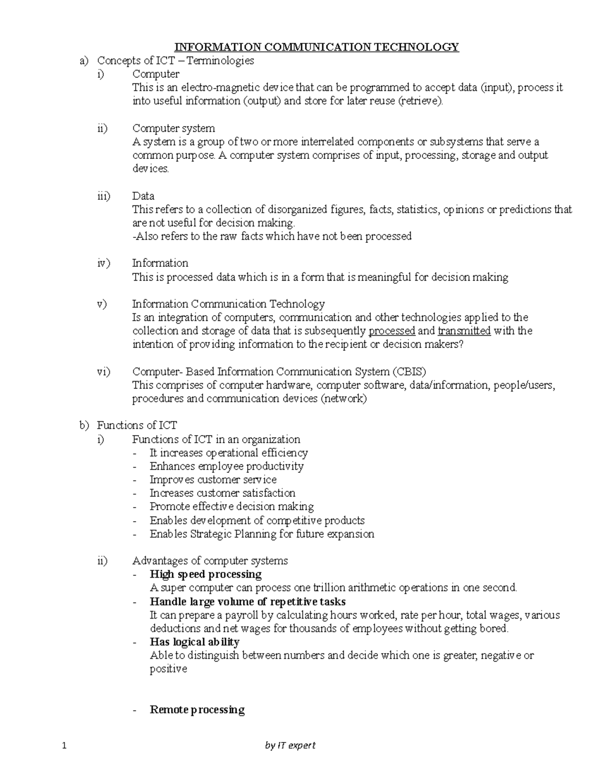 ICT Notes the best - professor mwangi - INFORMATION COMMUNICATION ...