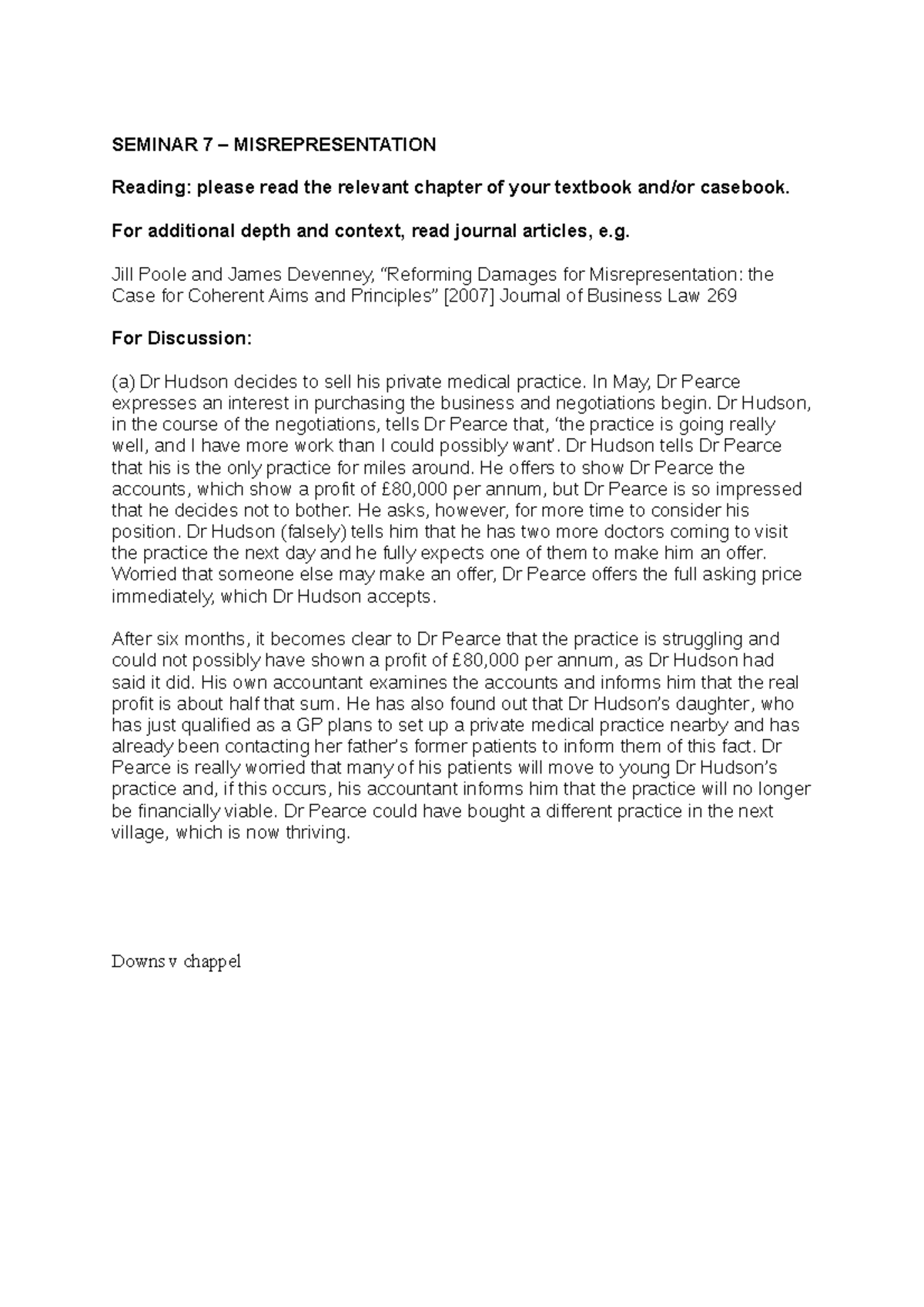 Contract - Seminar 7 - Misrepresentation - SEMINAR 7 ...