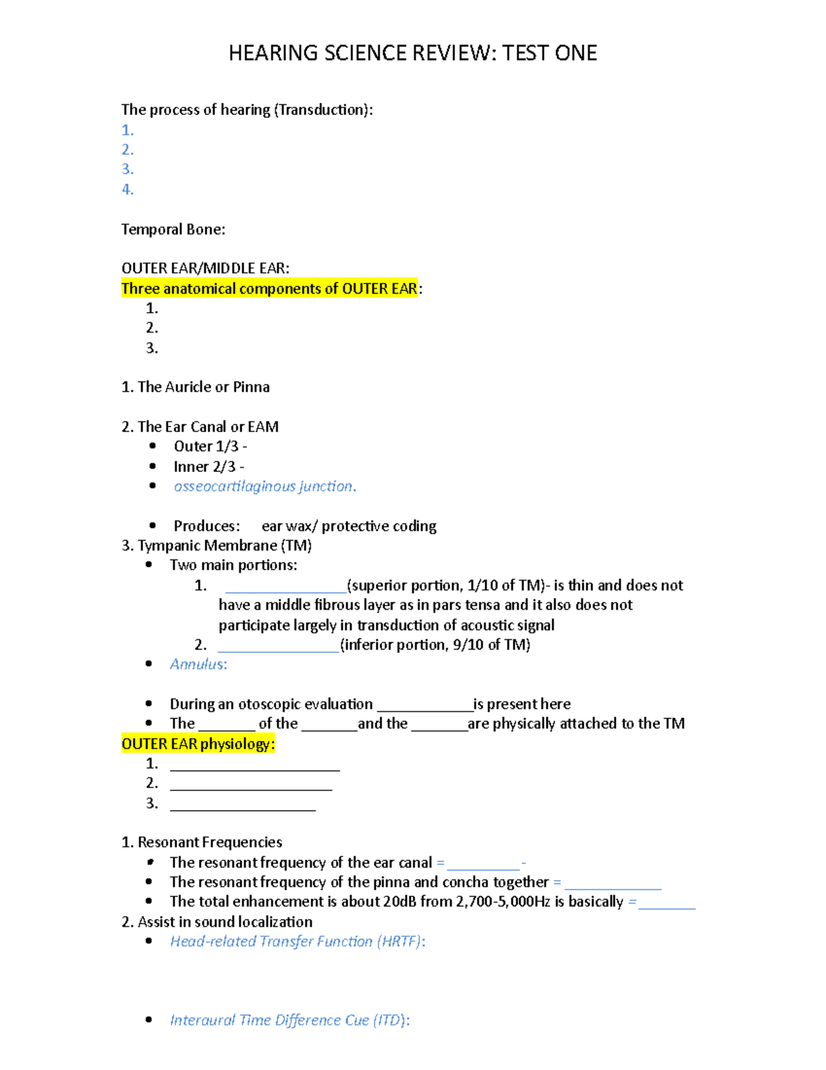 Hearing science Exam 2 part 1 (questions-review) - HEARING SCIENCE ...