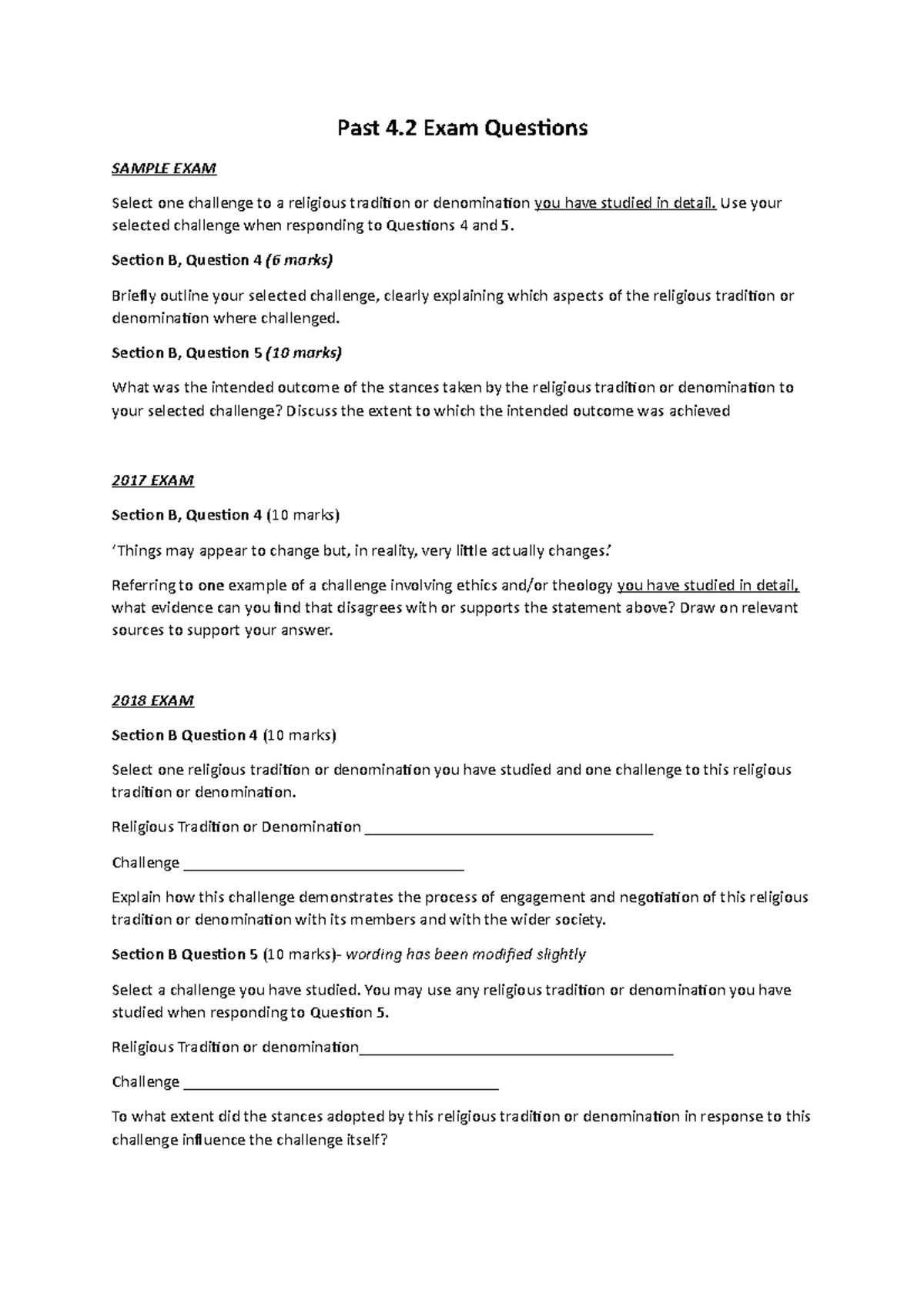 Past exam questions for 4 - Studocu