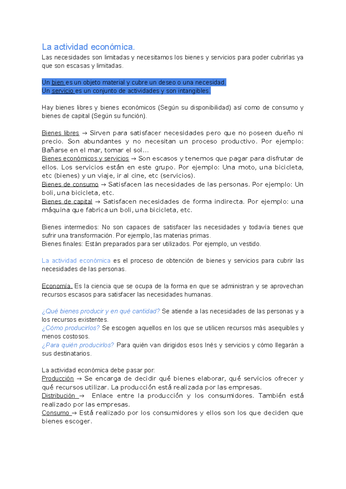 Tema 1 - gdfgfd - La actividad económica. Las necesidades son limitadas ...