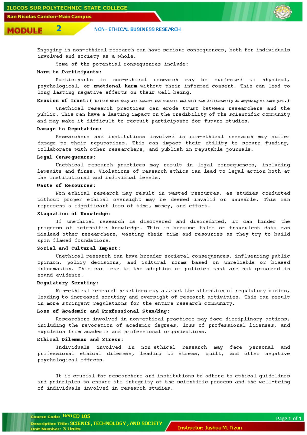 Lesson 2 Introduction of Non Ethical Research - 2 NON- ETHICAL BUSINESS ...