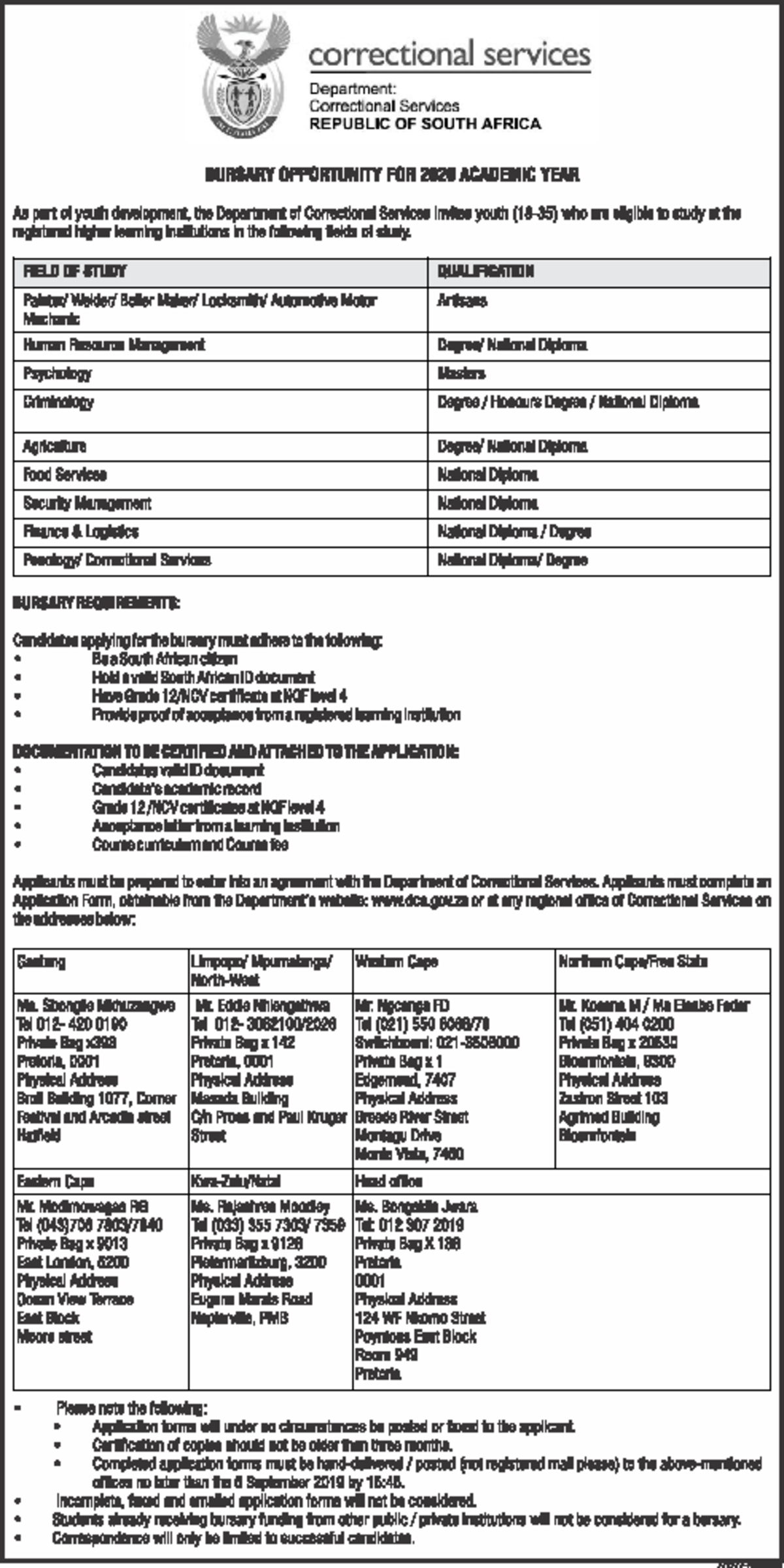 Bursary of correctional services application form - BLG1501 - Unisa ...