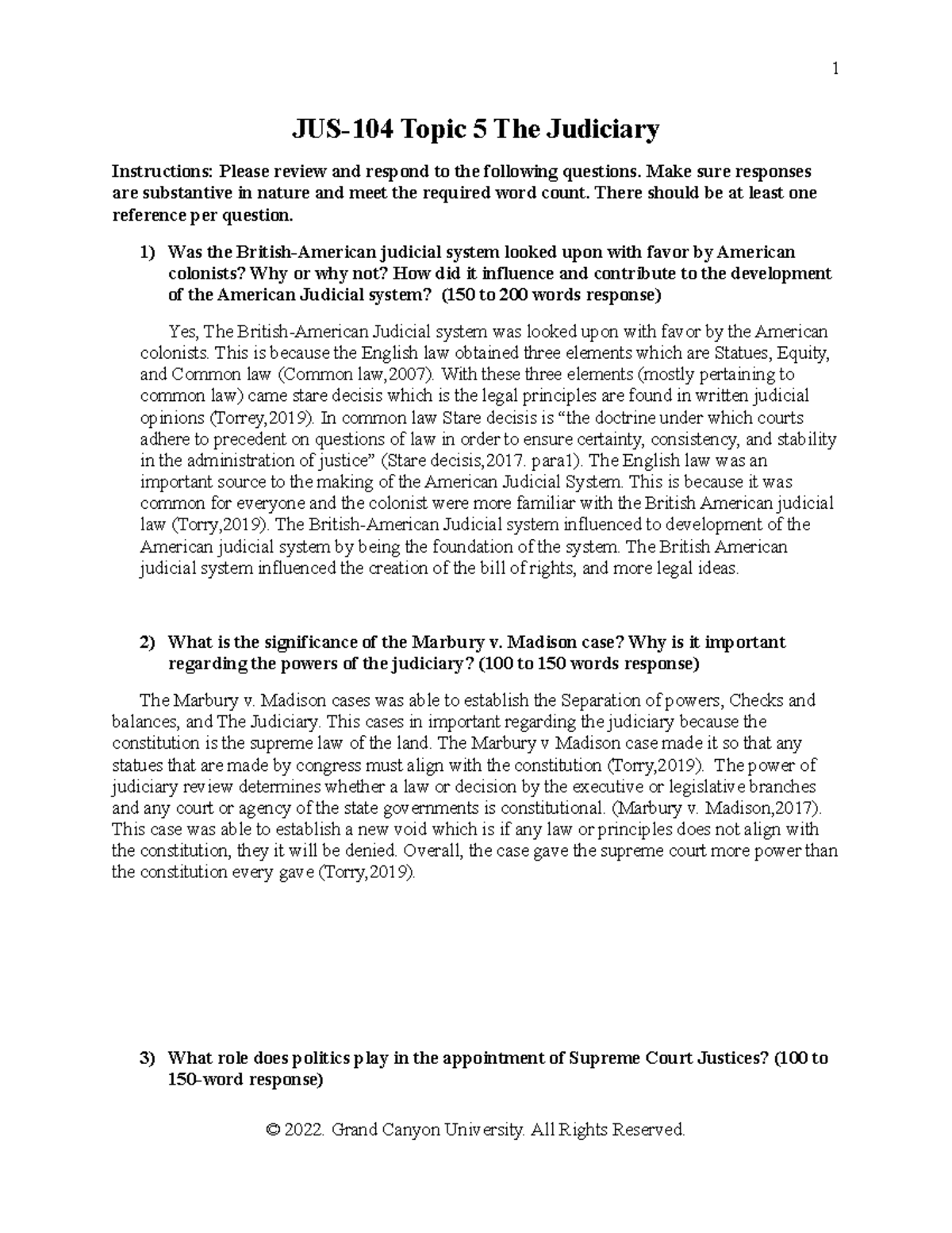 JUS-104 Topic 5 The Judiciary Worksheet - 1 JUS-104 Topic 5 The ...