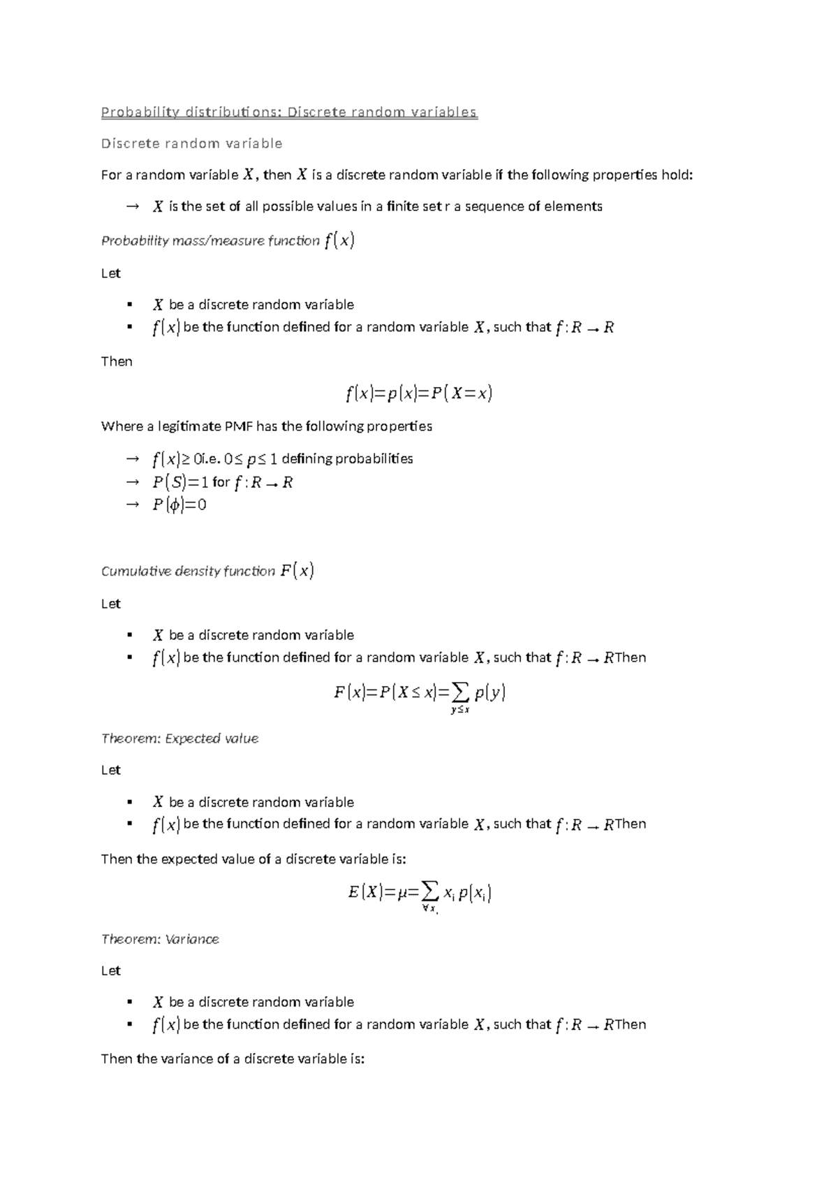 Probability distribution - Discrete - 0 ≤ p ≤ 1 defining probabilities ...