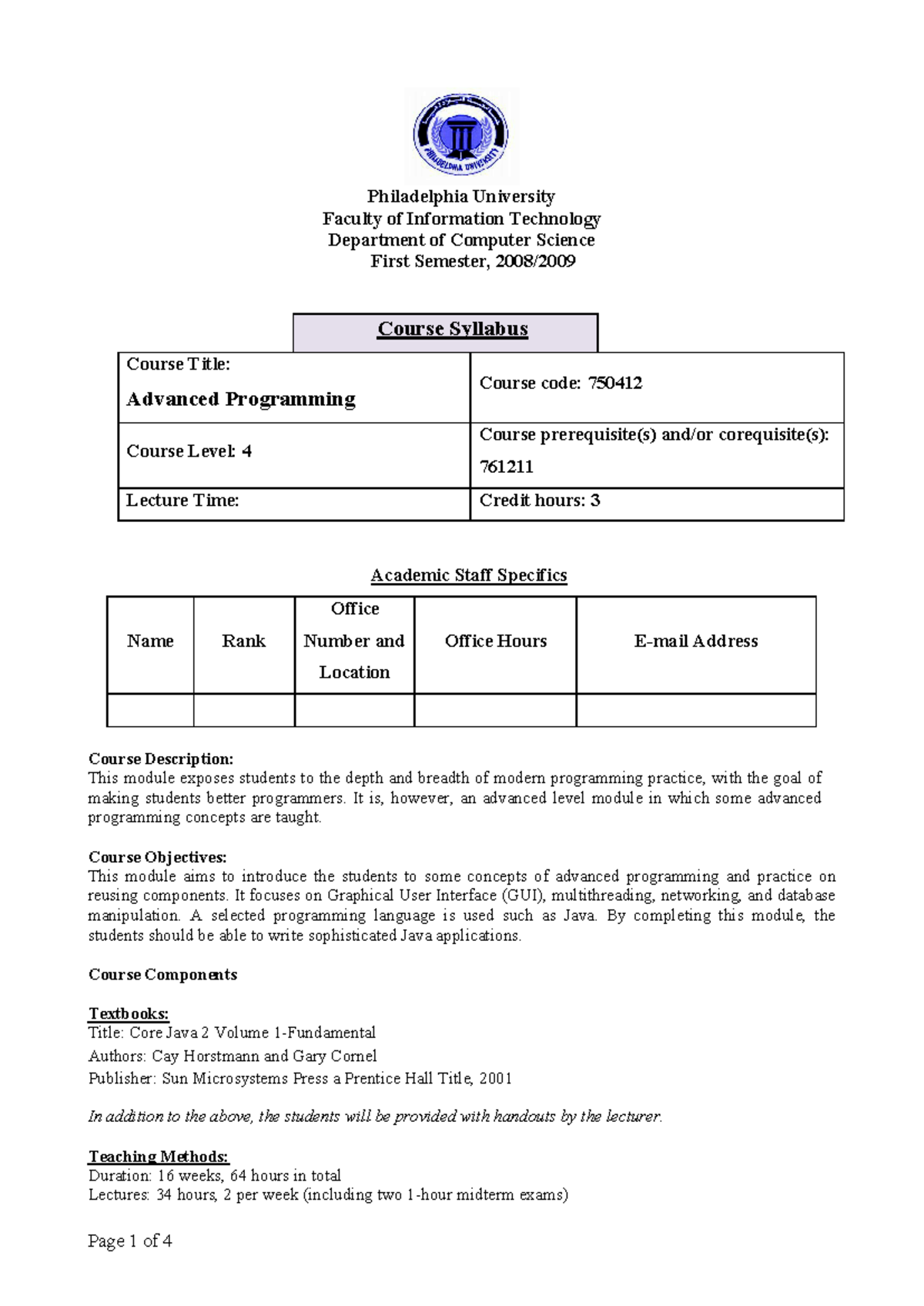 Advanced Prog 2 - Advance Programming - Philadelphia University Faculty ...