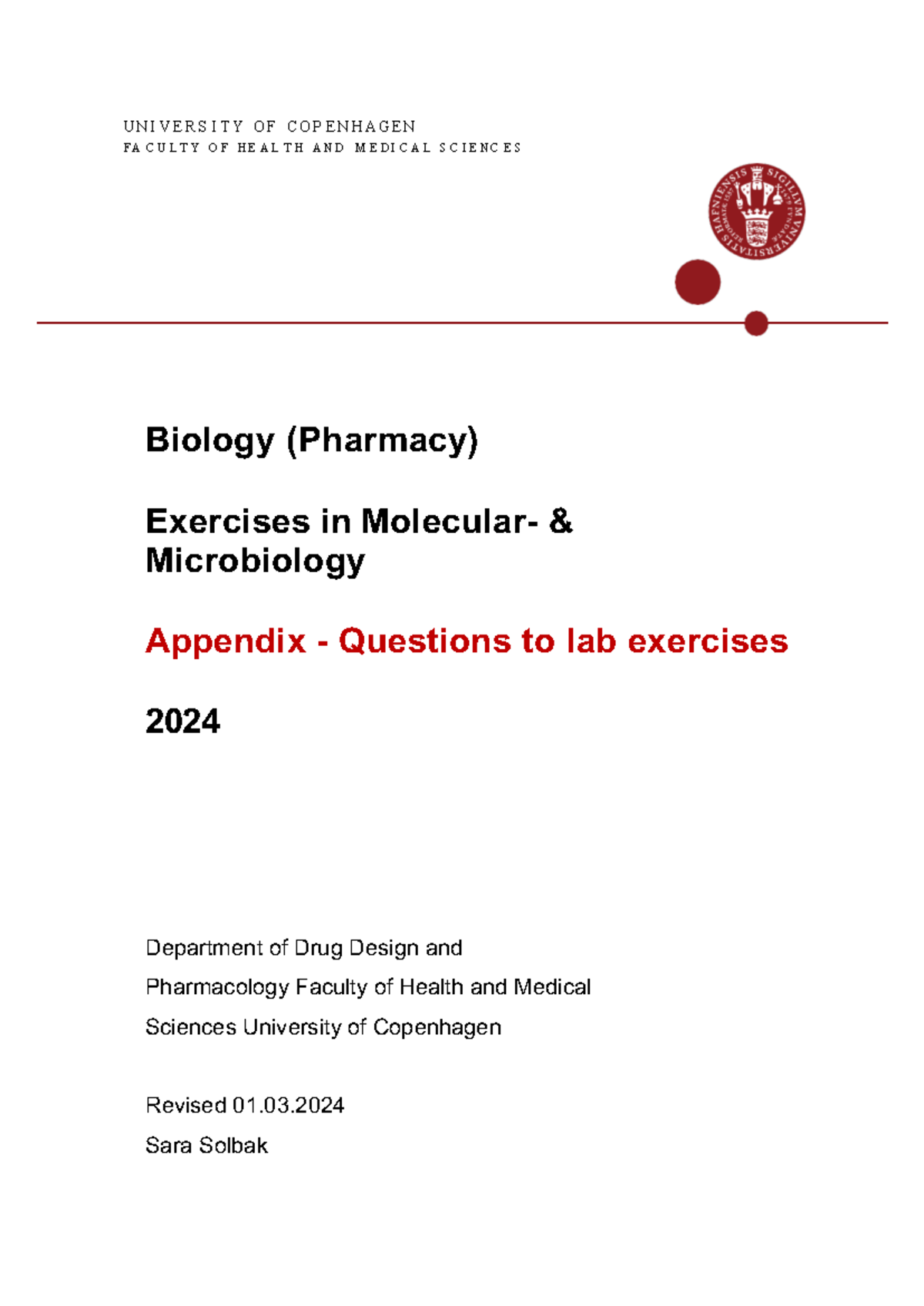 240301 Questions Lab Exercises - U N I V E R S I T Y OF C O P E N H A G ...