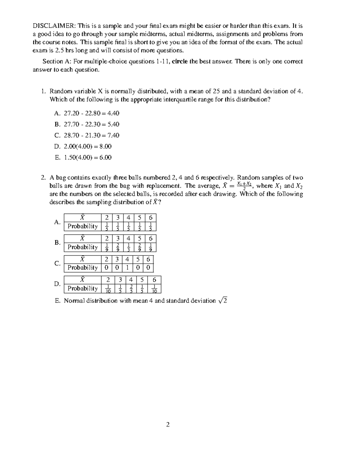 Stat251 final exam sample - STAT 251 - UBC - Studocu