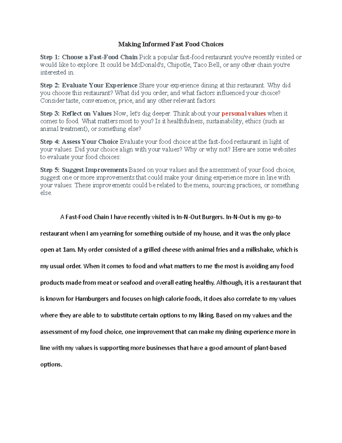 Fast Food Discussion - N/A - Making Informed Fast Food Choices Step 1 ...