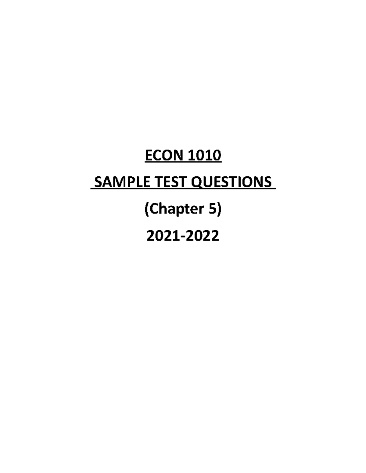 ECON 1010 Ch 5 sample test questions - ECON 1010 SAMPLE TEST QUESTIONS ...