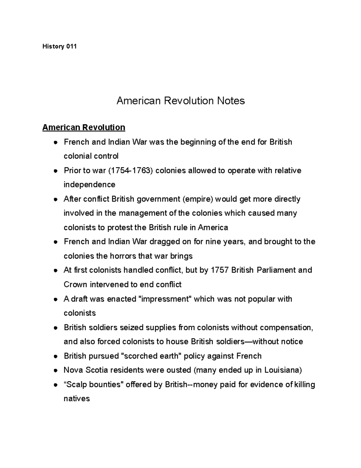 American Revoultion Notes Pt 1 - History 011 American Revolution Notes ...