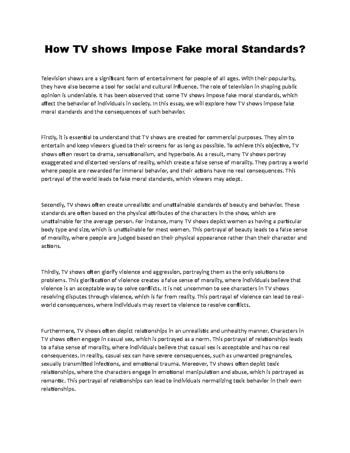 How tv shows impose fake moral standards - How TV shows Impose Fake ...