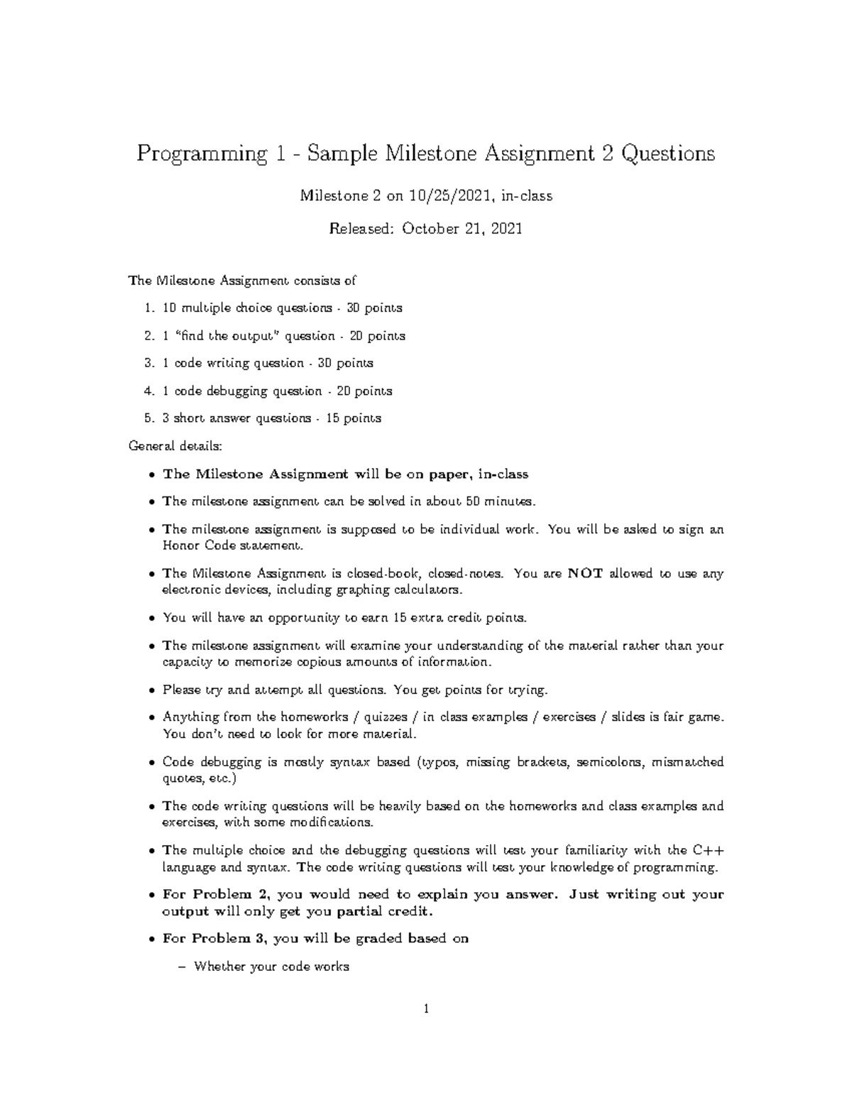 Guide 2 - dhfuhkdsybhvb - Programming 1 - Sample Milestone Assignment 2 Questions Milestone 2 on ...