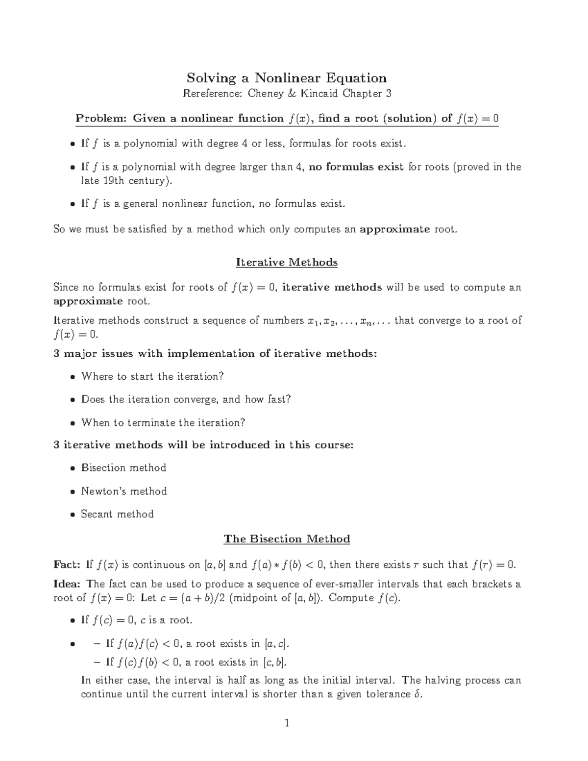 Ne Lecture Notes On Nonlinear Equation Solving A Nonlinear Equation