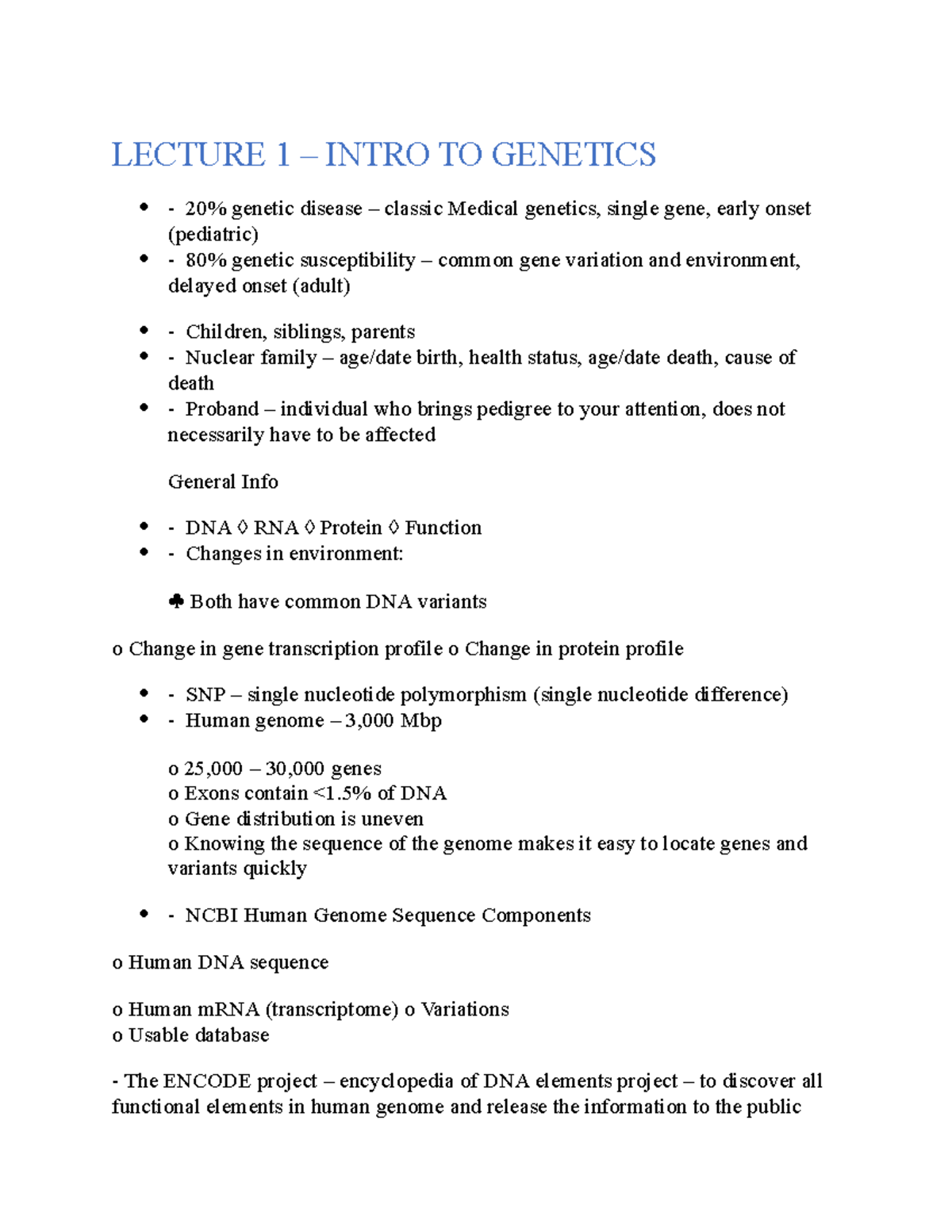Lecture 1 intro to genetics - LECTURE 1 – INTRO TO GENETICS - 20% ... Lecture 1 intro to genetics - LECTURE 1 – INTRO TO GENETICS - 20% ...