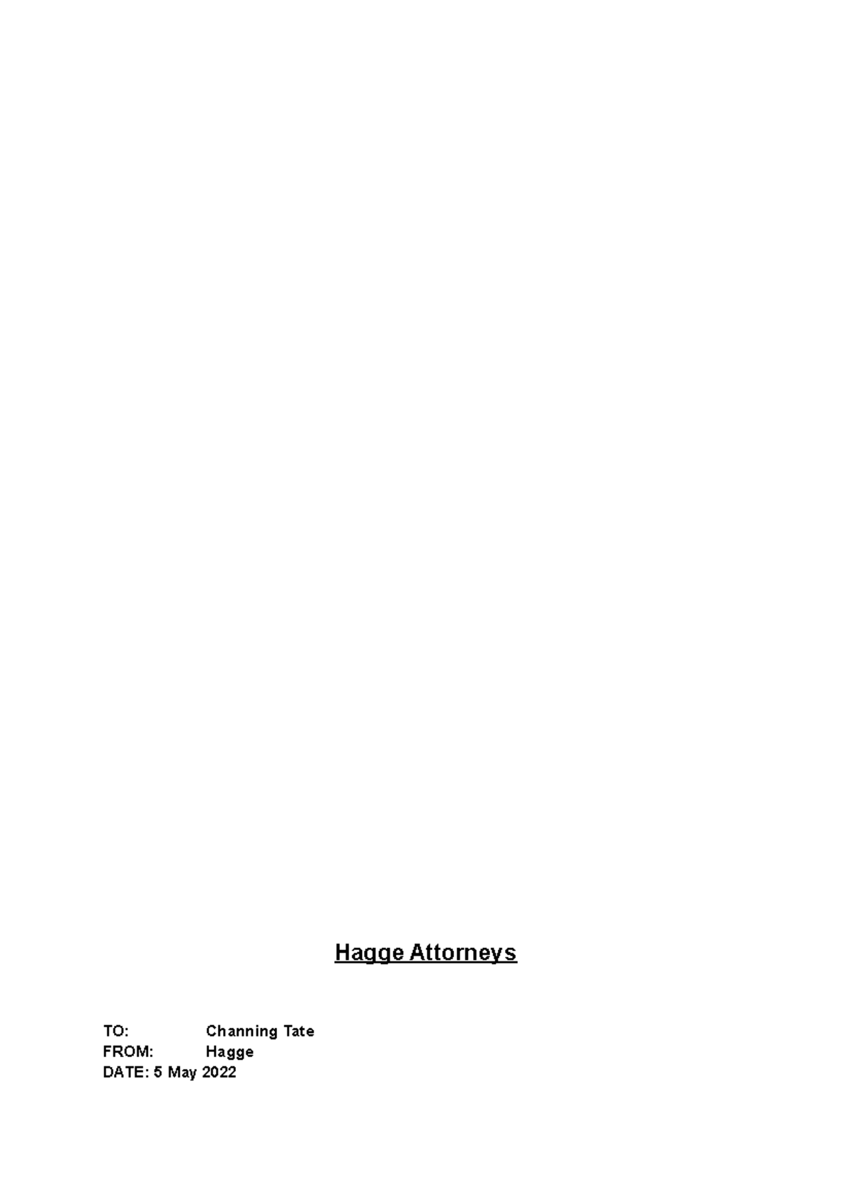 Xblaw Assignment 1 answers - Hagge Attorneys TO: Channing Tate FROM ...