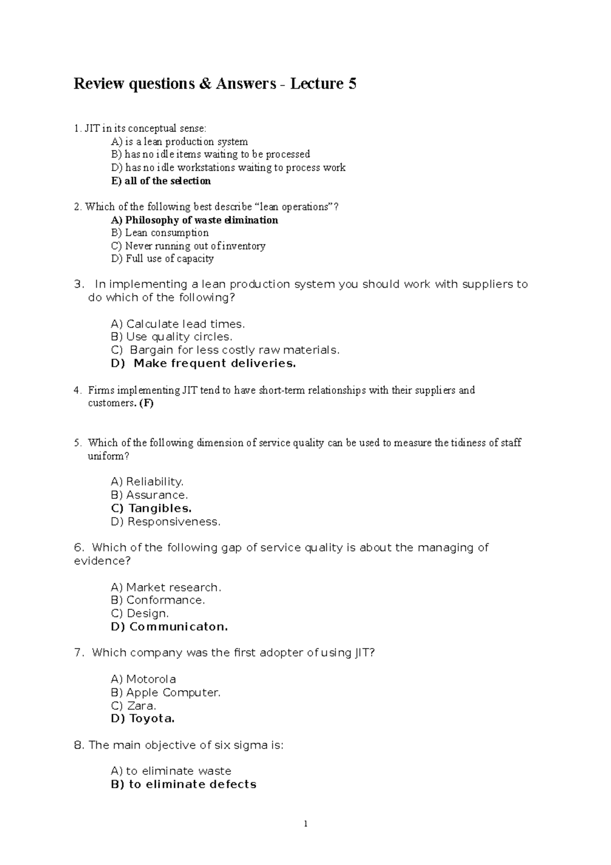 Review Questions & Answers - Lecture 5 - Review questions & Answers ...